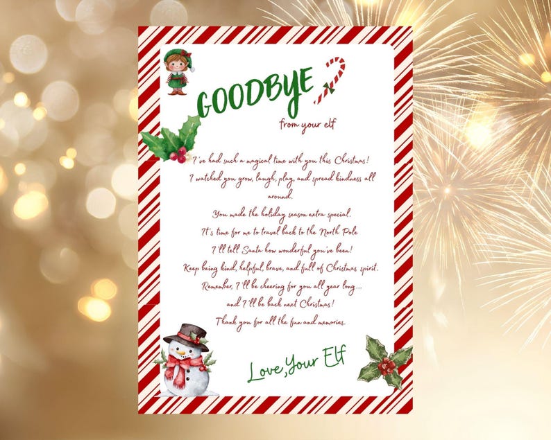 Elf on the Shelf Goodbye Letter | Printable Elf Farewell Note for Kids ...