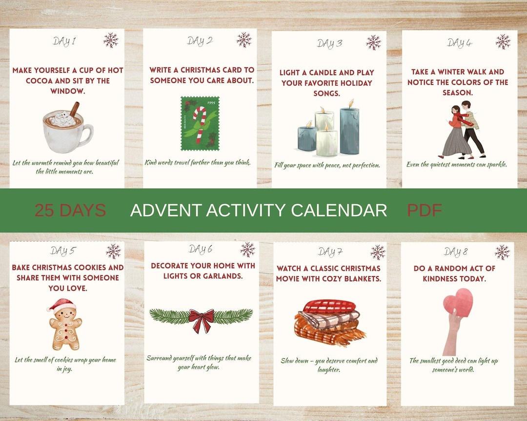 Printable Advent Calendar Cards Christmas Countdown Activity Set - Etsy