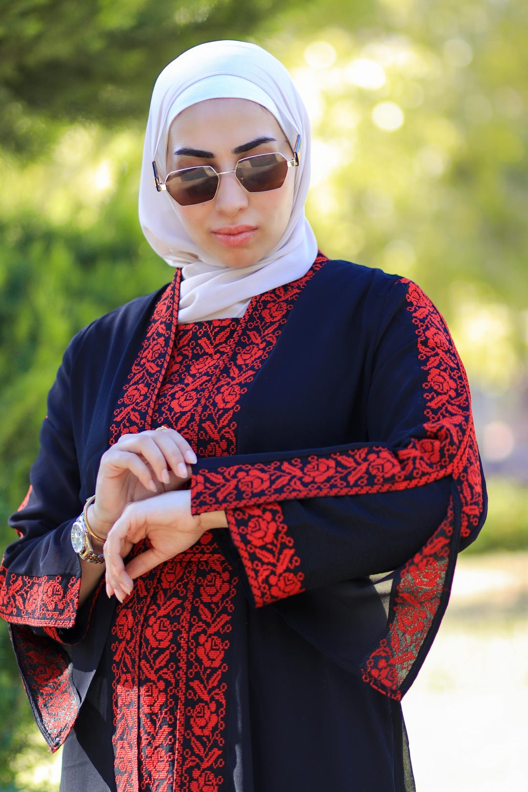 Palestinian Embroidered Abaya Set 2-piece Dress and Abaya | Modest ...