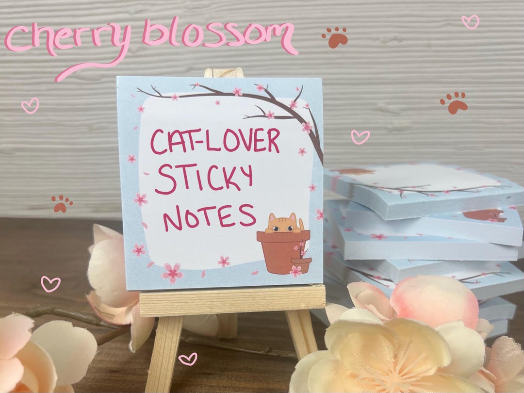 Cat Cherry Blossom Sticky Notes - Etsy