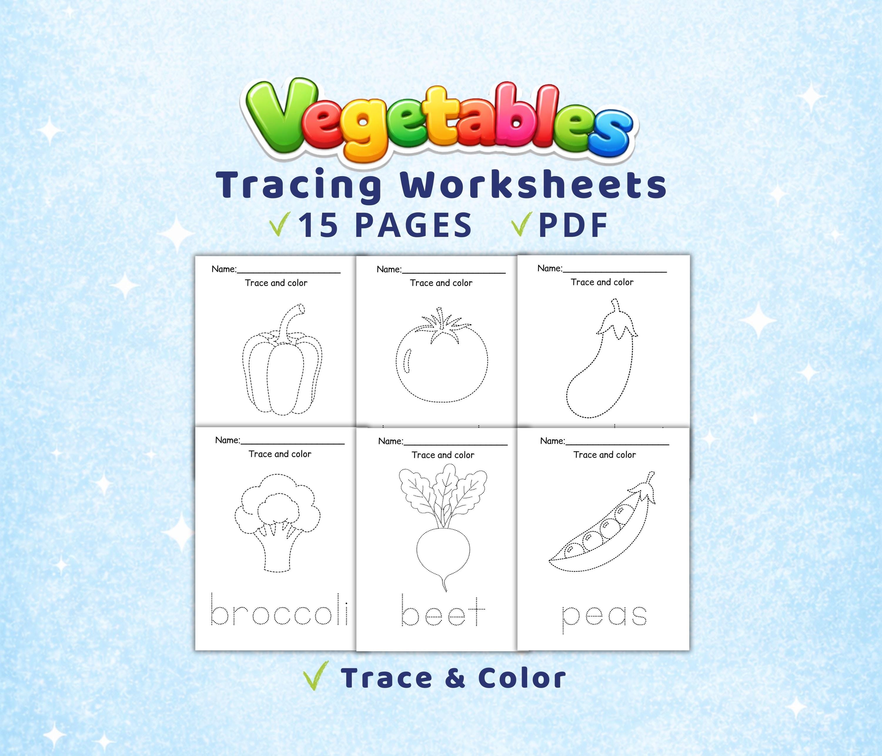 Vegetable Tracing Worksheets | Trace and Color Vegetables Printable ...