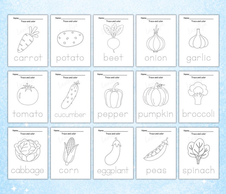 Vegetable Tracing Worksheets | Trace and Color Vegetables Printable ...