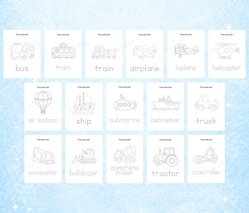 Vehicles Trace and Color Worksheets | Fine Motor Skills Activity ...