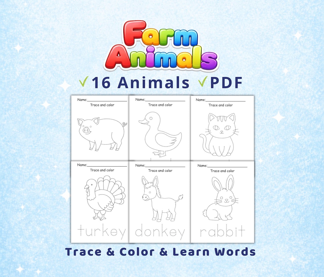 Farm Animal Tracing Worksheets | Trace and Color Farm Animals Printable ...