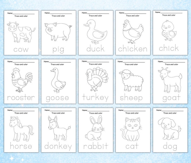 Farm Animal Tracing Worksheets | Trace and Color Farm Animals Printable ...