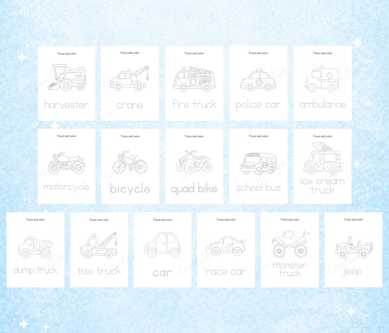 Vehicles Trace and Color Worksheets | Fine Motor Skills Activity ...