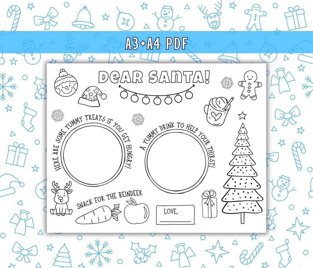 Dear Santa Cookies and Milk Coloring Sheet | Santa Cookie Tray Placemat ...