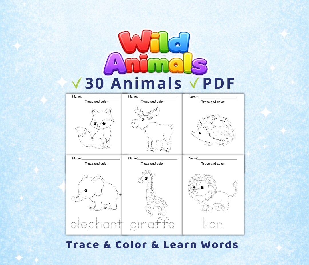 Wild Animals Tracing Worksheets for Preschool, Animal Alphabet ...