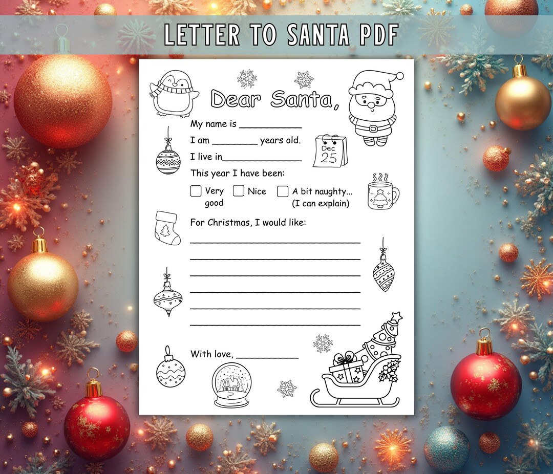 Letter to Santa Printable Kids Christmas Wish List PDF Christmas Letter ...