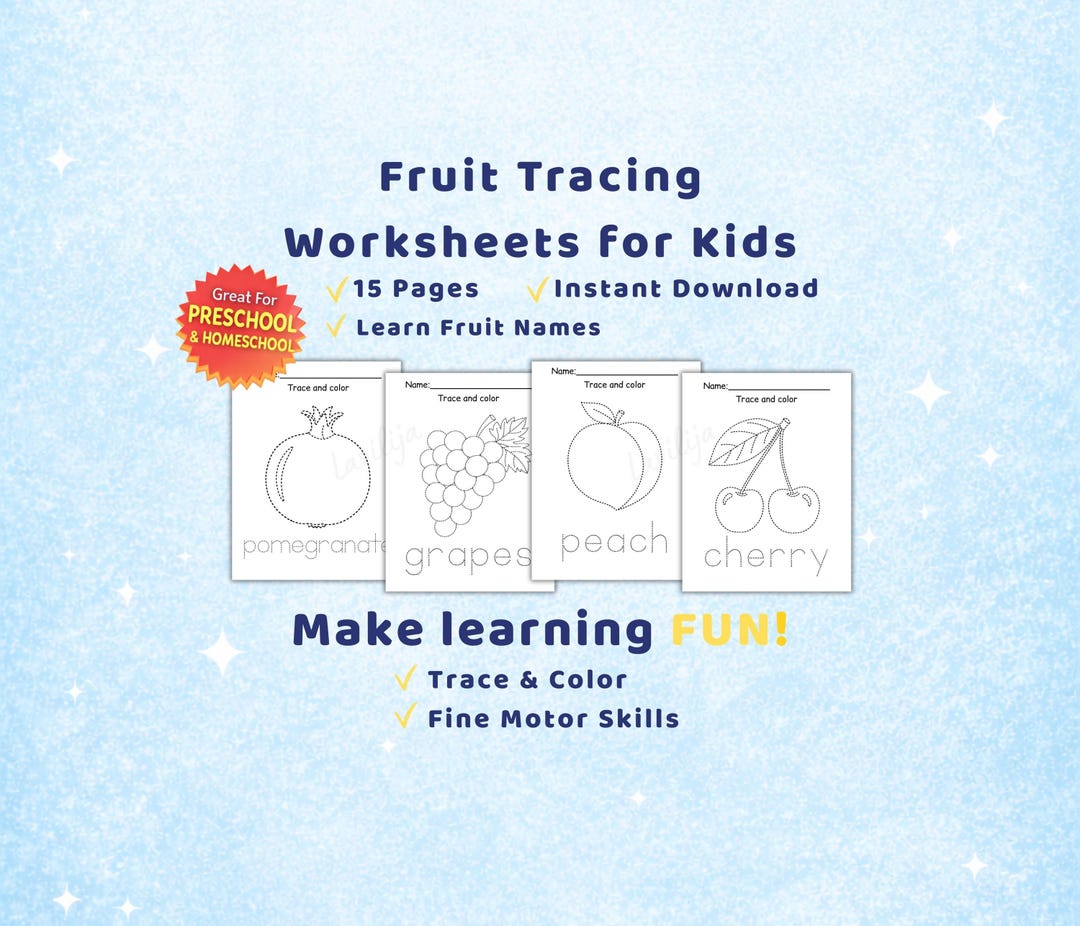 Fruit Tracing Worksheets for Kids | Learn Fruit Names | Printable ...