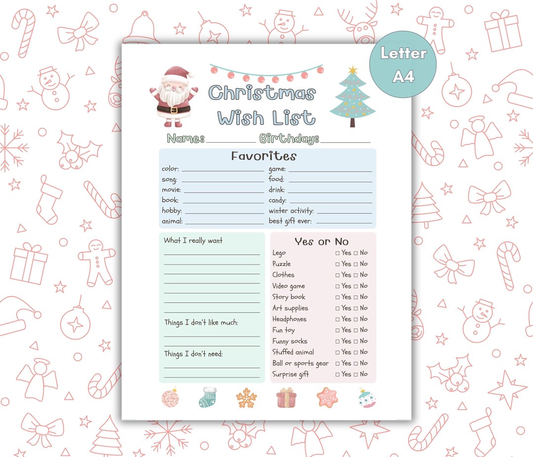 Kids Christmas Wish List Printable Letter to Santa Kids Christmas List ...
