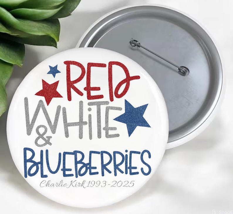 Red White & Blueberries Charlie Kirk Pin Button, Kirk Pin, Patriotic ...