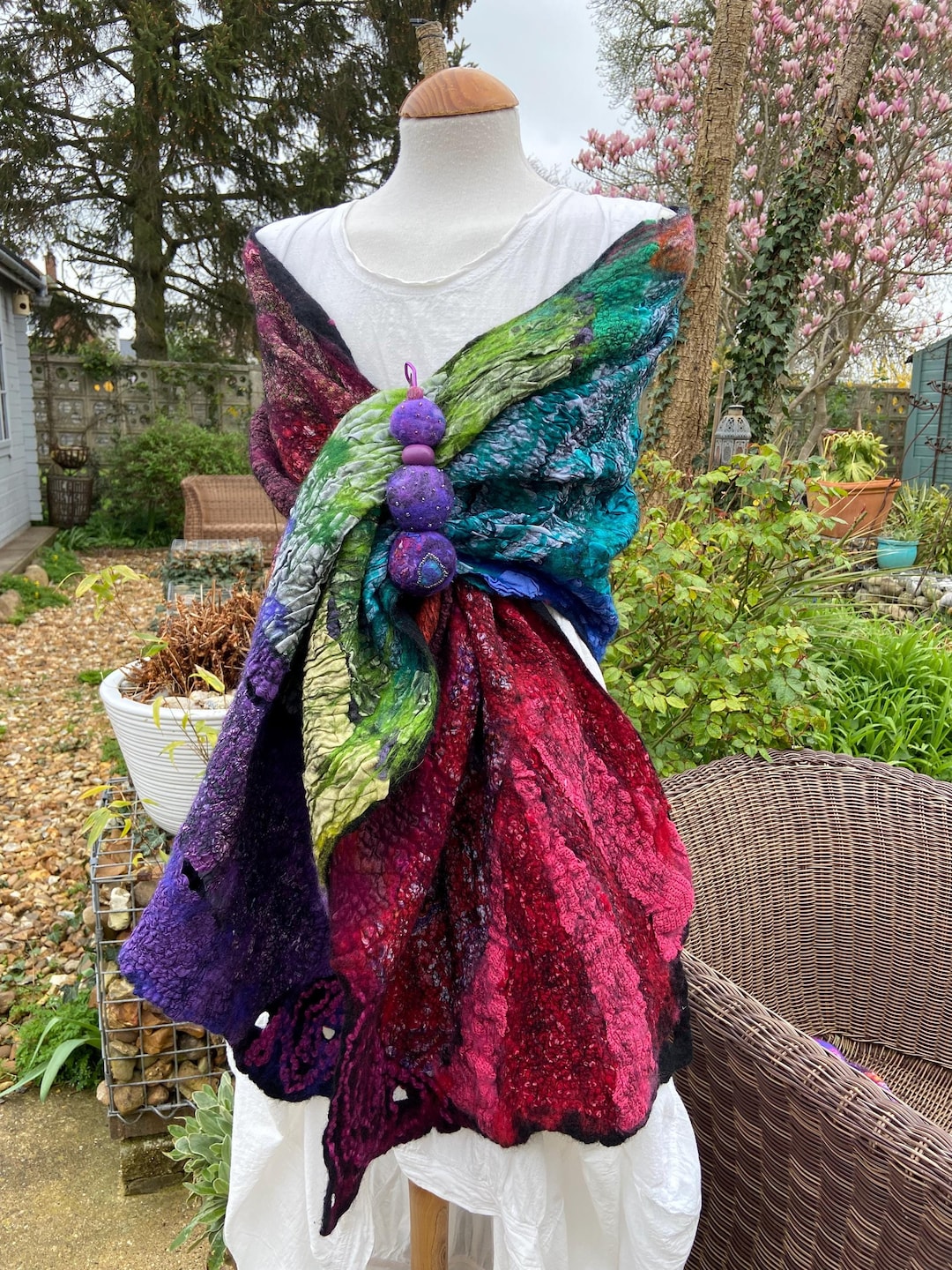 Multi Colour Nuno Felted Shawl, Sustainable Wool Shawl, Rainbow Scarf ...