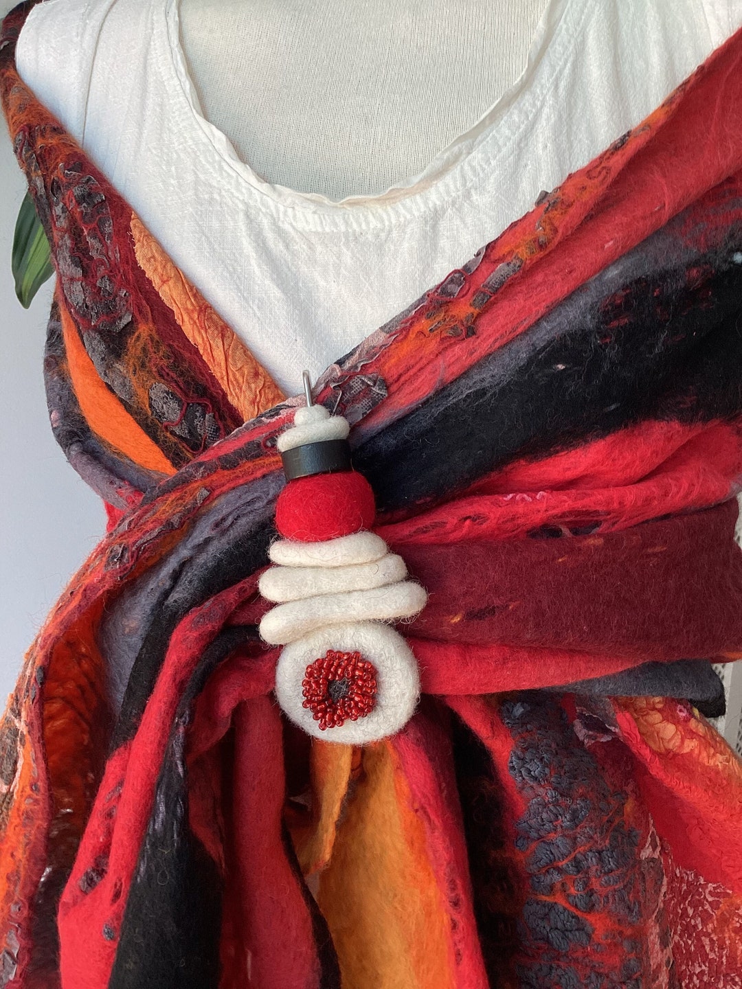 Black, Red & White Felted Wool Pin, Wool Brooch, Statement Jewellery ...