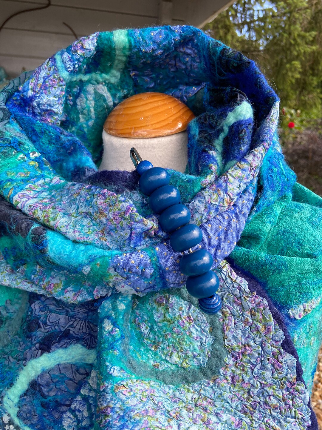 French Navy Blue Wooden Shawl Pin , Blue Wooden Brooch, Blue Shawl Pin ...