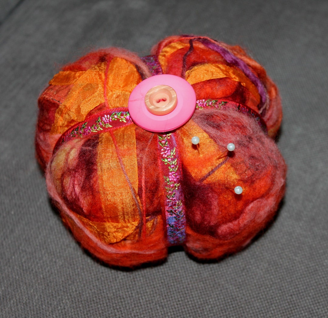 Nuno Felted Orange Pincushion, Large Pin Cushion, Housewarming Gift for ...