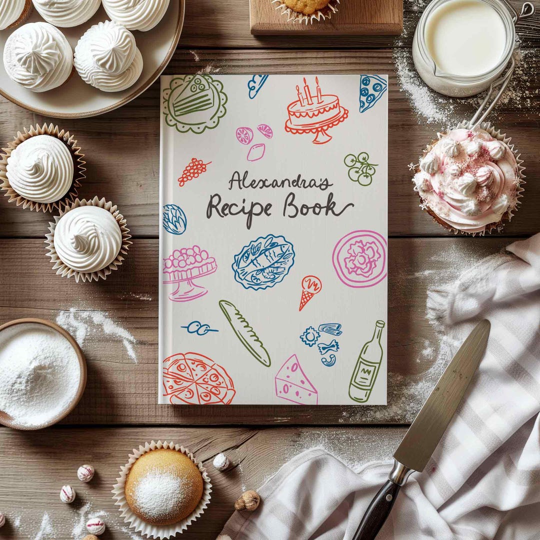 Colorful Whimsical Cookbook, Hand Drawn Personalized Custom Recipe ...