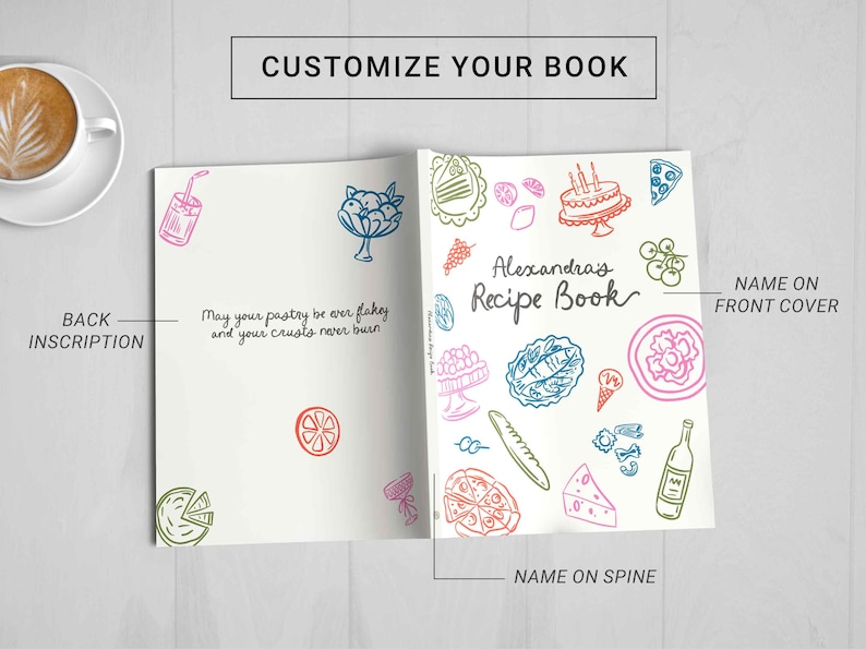Colorful Whimsical Cookbook, Hand Drawn Personalized Custom Recipe ...