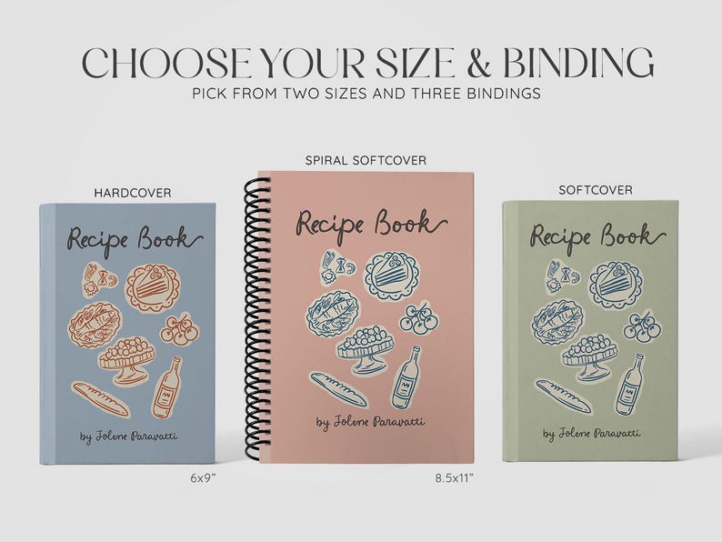 Whimsical Cookbook, Hand Drawn Personalized Custom Recipe Name Journal ...