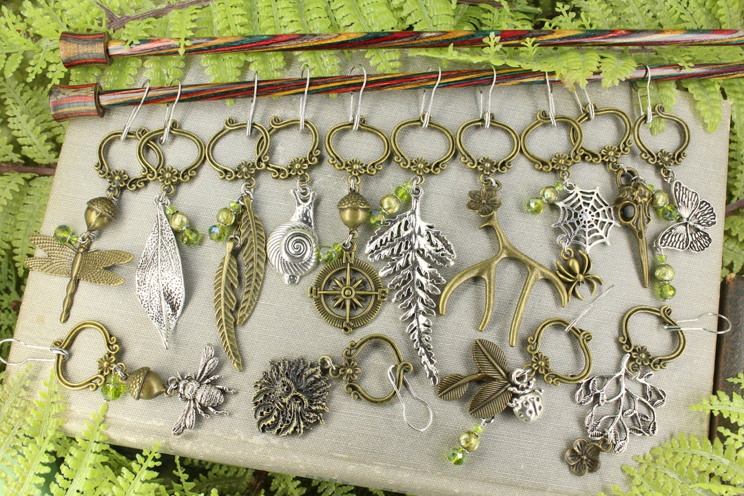 Forest Fern Dragonfly Snail Leaf Bee Forager Nature LARGE Stitch Marker ...