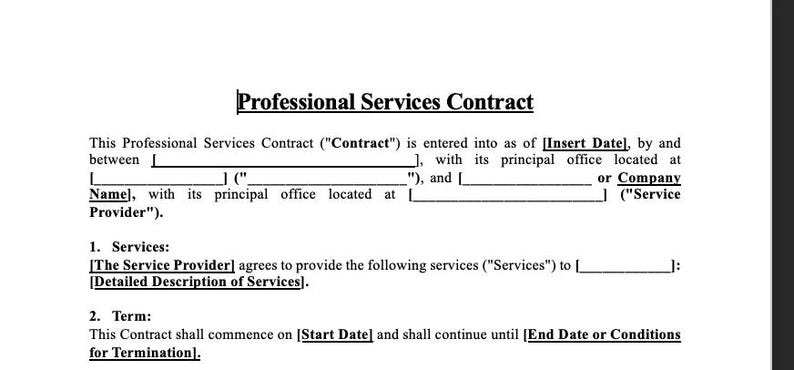 Professional Services Contract Template - Etsy