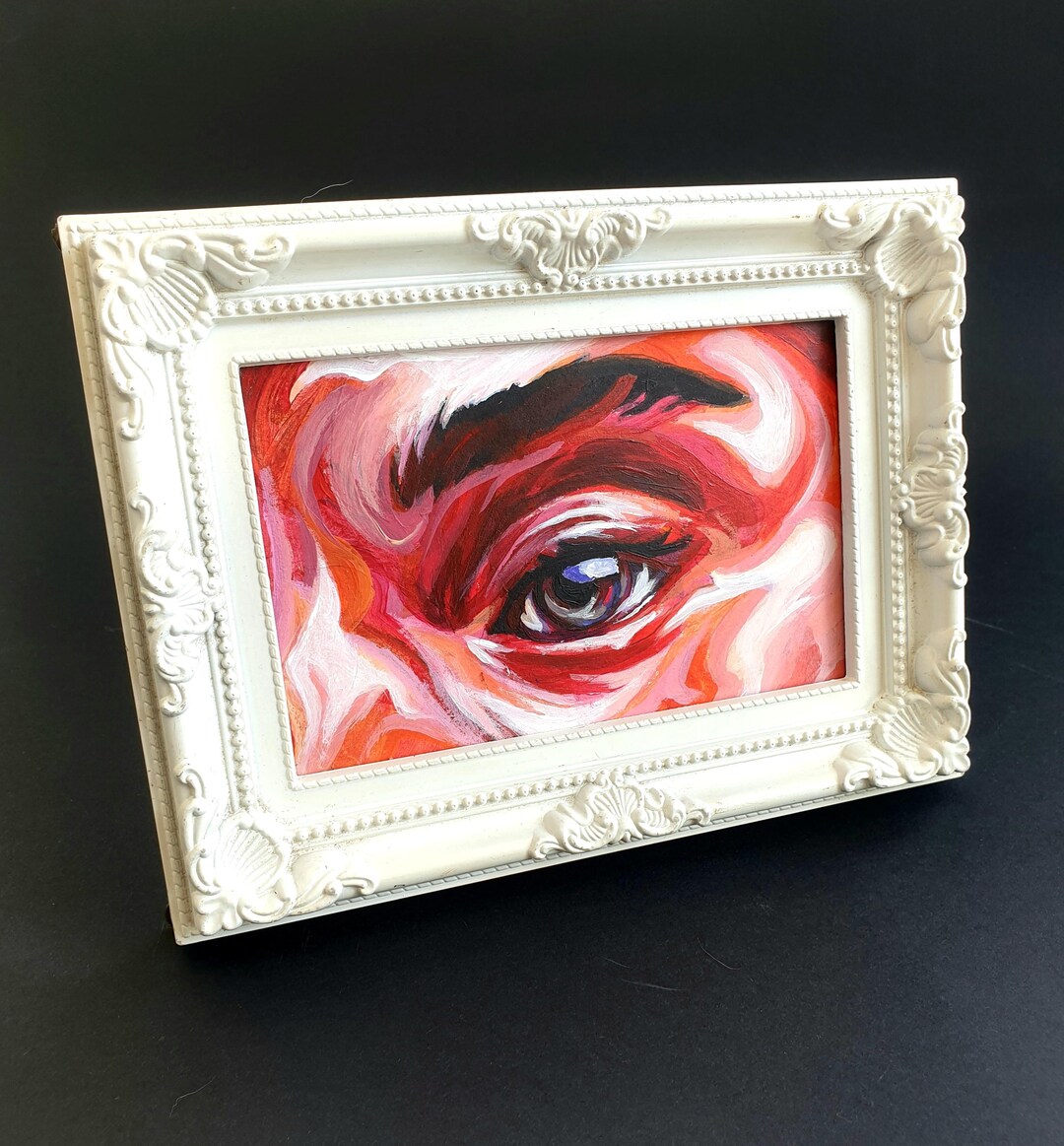 Red Eye, Original Acrylic Painting, 3 3/4 X 5 3/4 Inches, Framed - Etsy