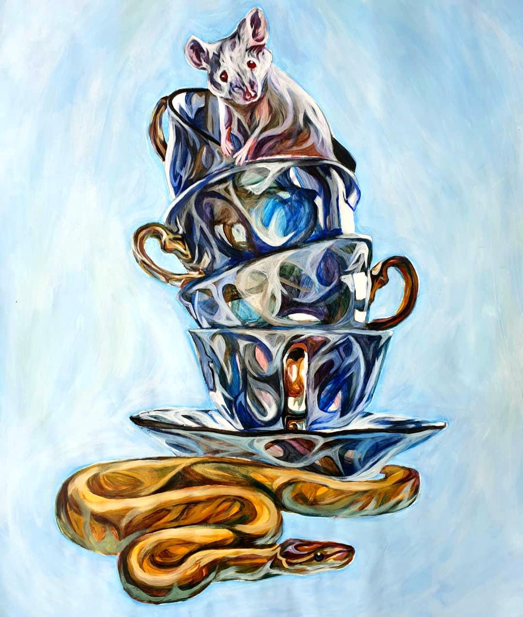 Teacup Tower, Original Acrylic Painting, 20 X 27 Inches - Etsy