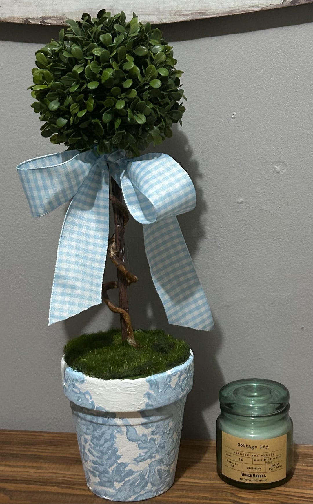 French Farmhouse Topiary, Artificial Boxwood Topiary in Hand Painted ...
