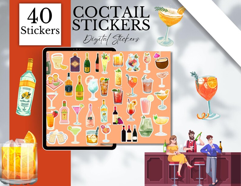 Cocktail-themed Digital Stickers | Fun & Colorful Drink Illustrations ...