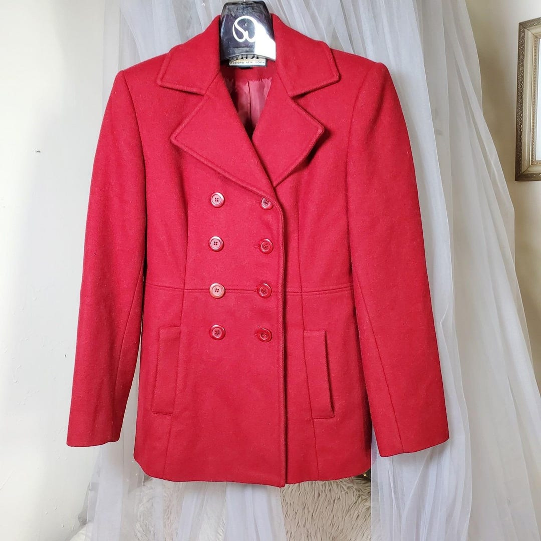 Vintage MDP Mario De Pinto Wool Double Breasted Pea Coat Career Red ...