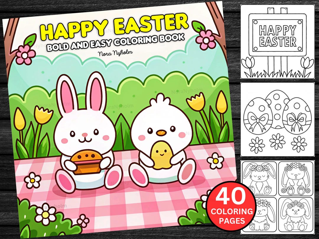 Happy Easter Bold and Easy Coloring Book - 40 Cute and Simple Easter ...