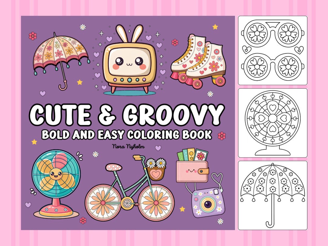 10 Pages (2/4) Cute & Groovy Bold and Easy Coloring Book: 10 Pages for ...