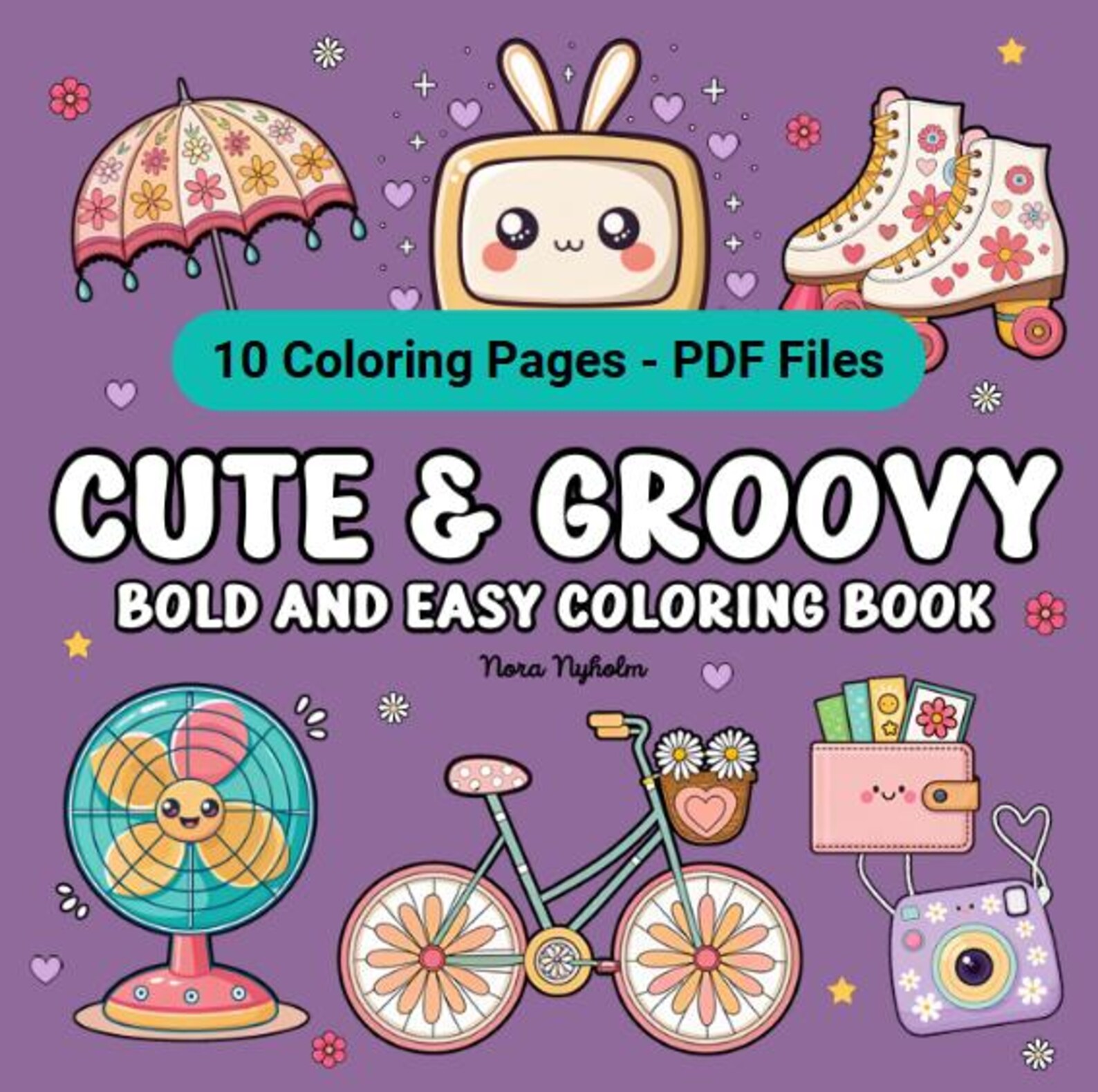 10 Pages (1/4) Cute & Groovy Bold and Easy Coloring Book: 10 Pages for ...