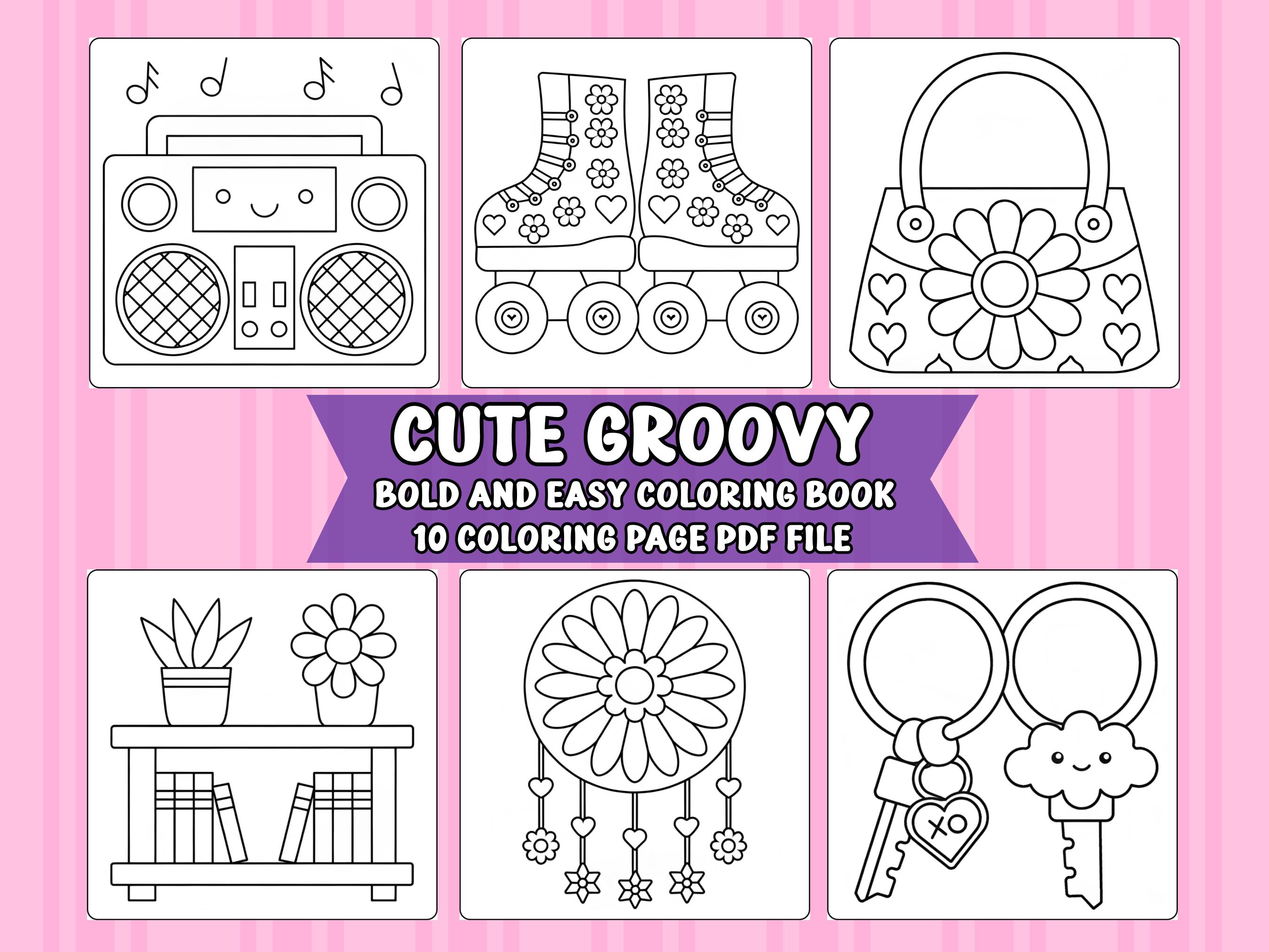 10 Pages (1/4) Cute & Groovy Bold and Easy Coloring Book: 10 Pages for ...