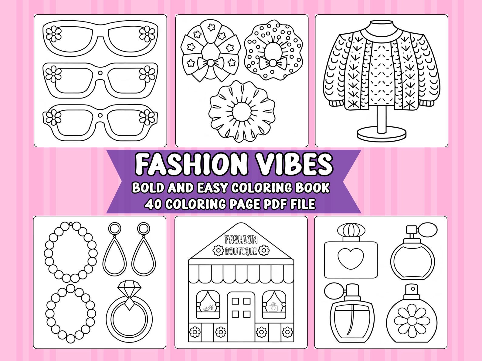40 Pages Fashion Vibes Bold and Easy Coloring Book - Cozy Fashion ...
