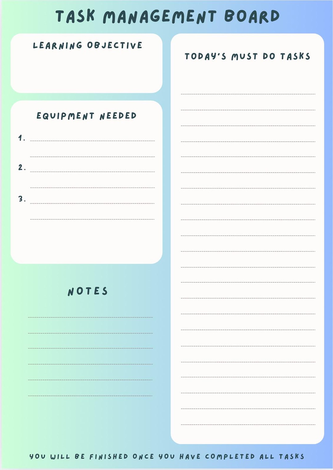 Task Management Board Template (blue) - Etsy