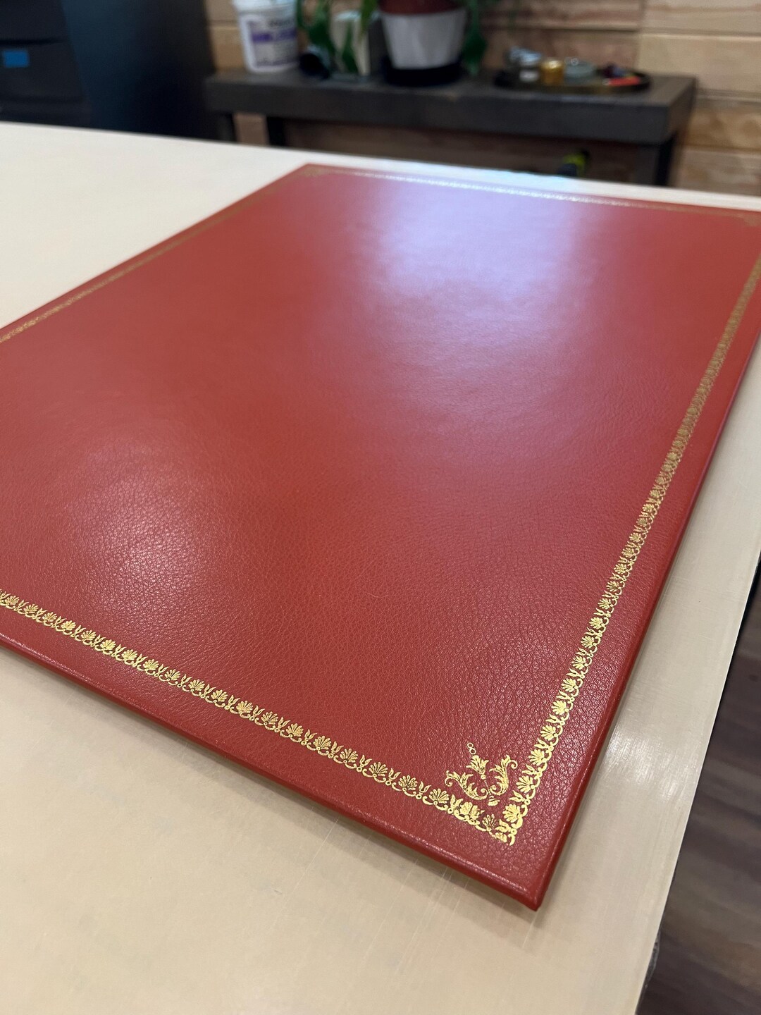 Leather Desk Blotter With 24ct. Gold Tooling Decoration. Desk Decor ...