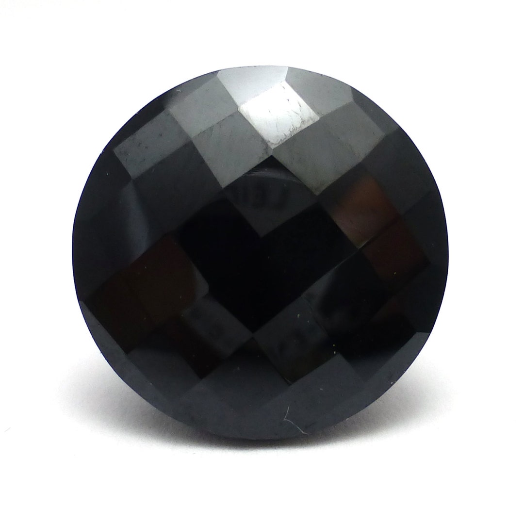 Black Spinel 16mm Round Checker Cut Loose Gemstone Large Engagement ...