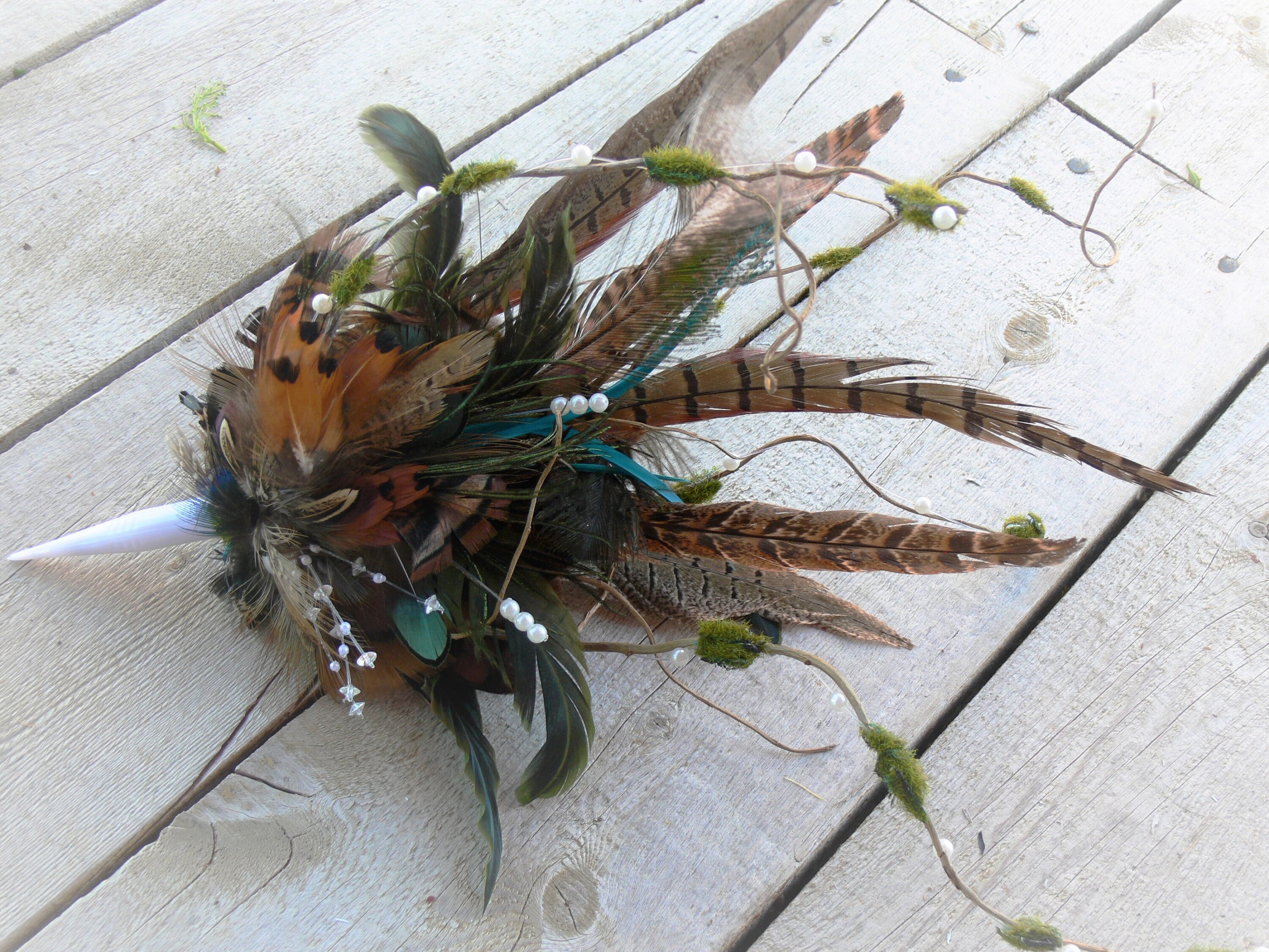 Pheasant Feather Cake Topper Rustic and Pearls Wedding | Etsy