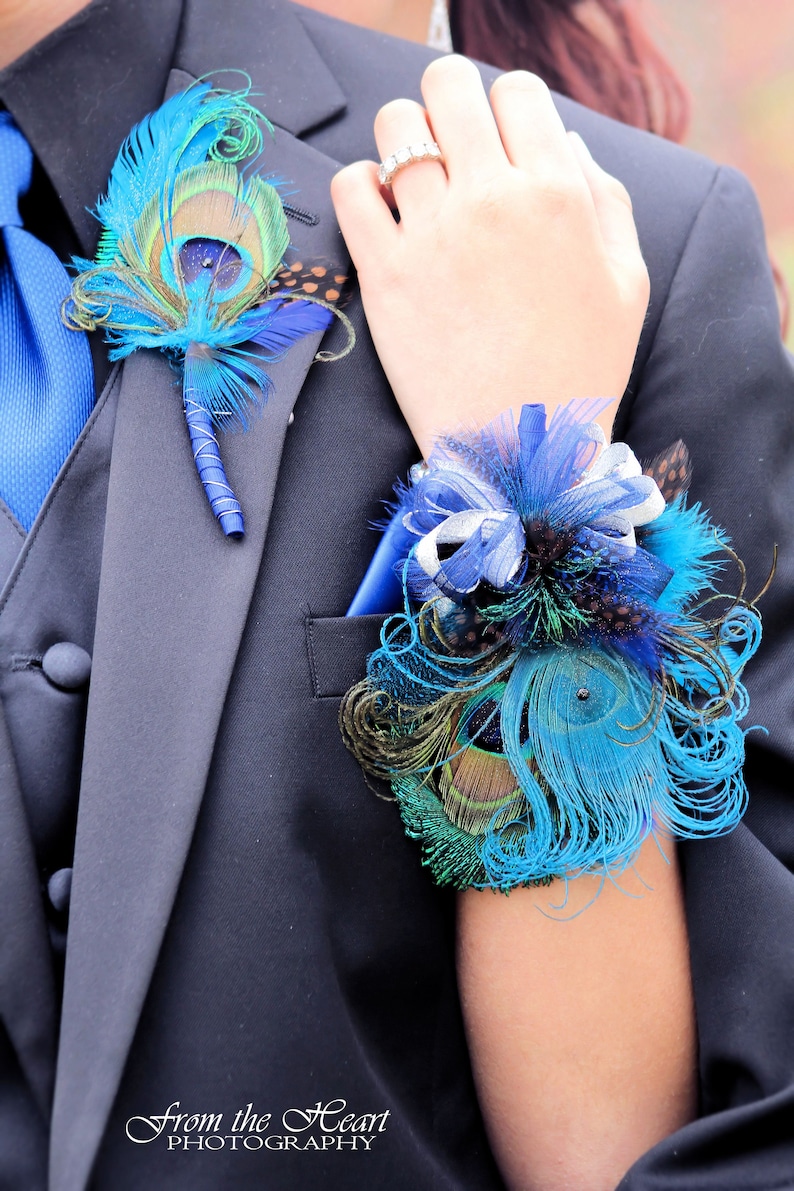 Peacock Feather Corsage Wristlet for Prom or Wedding in - Etsy