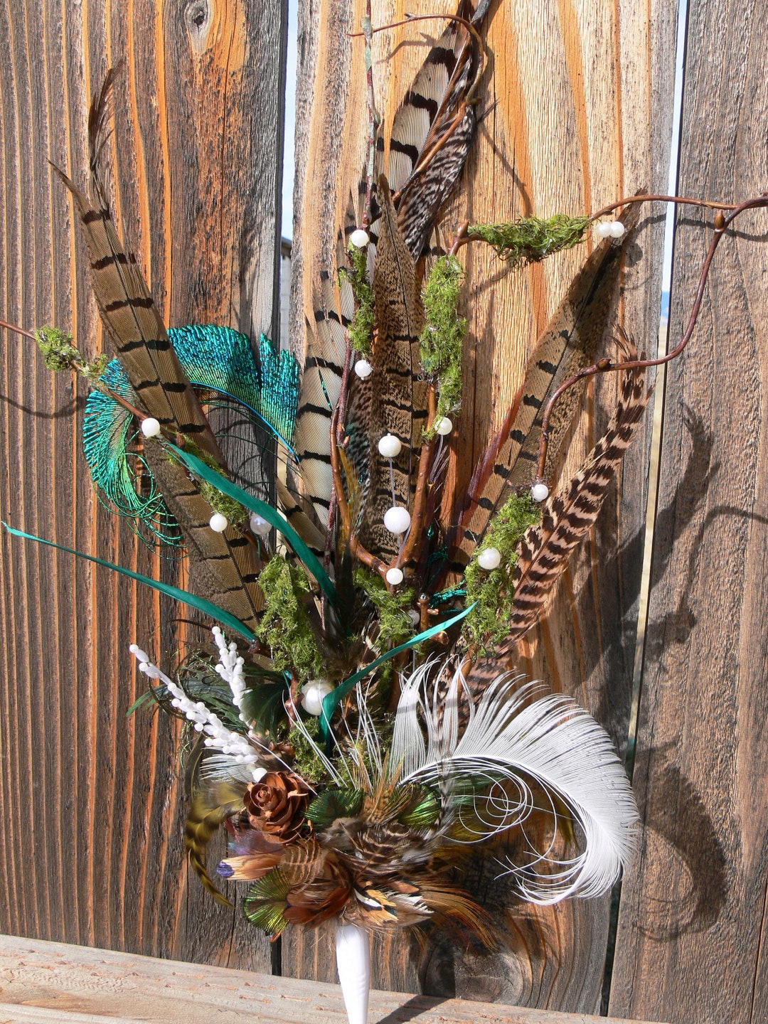 Pheasant Feather Cake Topper Rustic and Pearls Wedding - Etsy