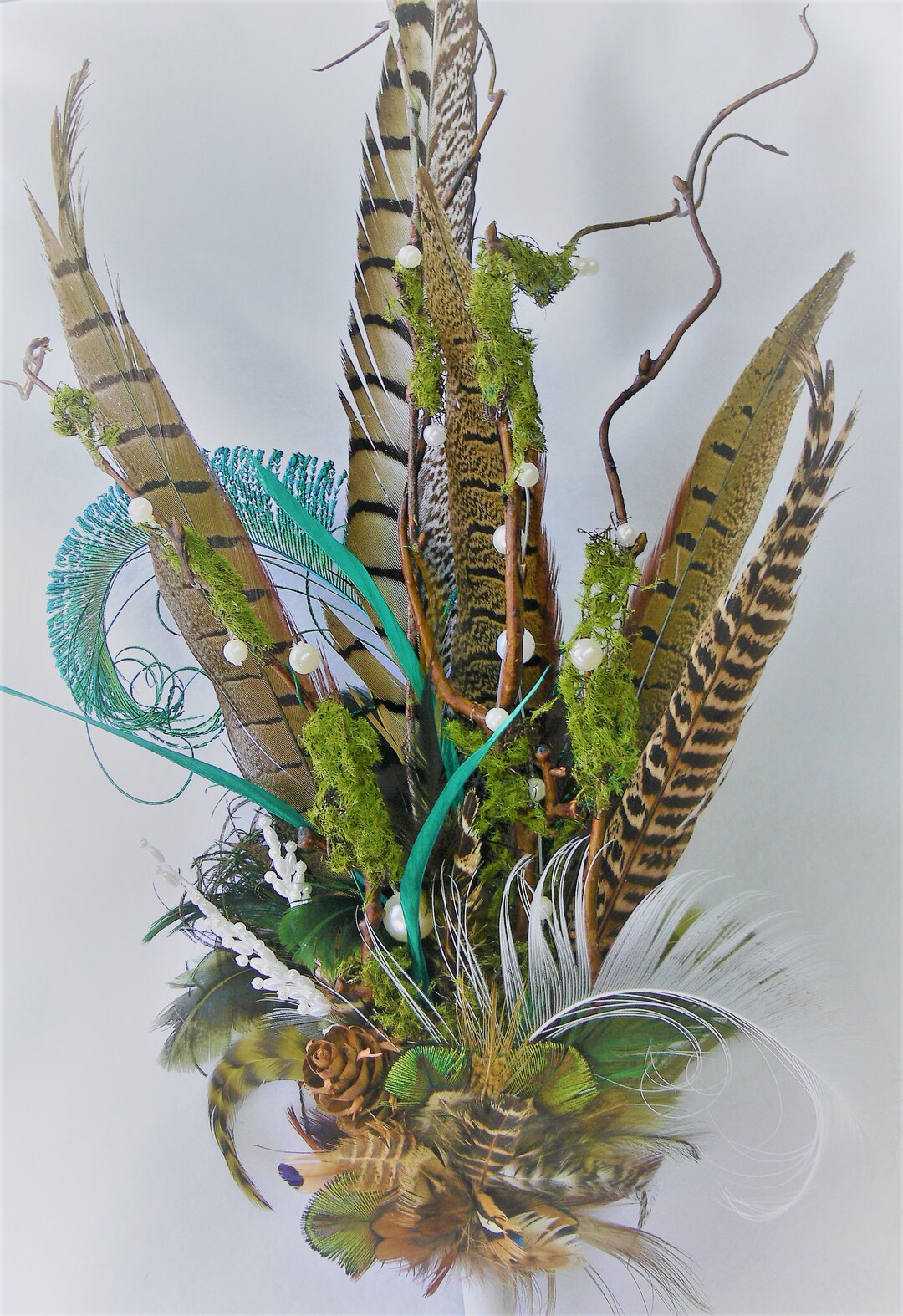 Pheasant Feather Cake Topper Rustic and Pearls Wedding, Groom's Cake ...