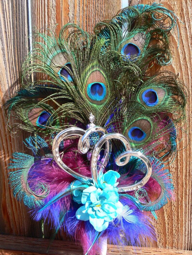Peacock Feather Cake Topper coordinating feathers in choice | Etsy