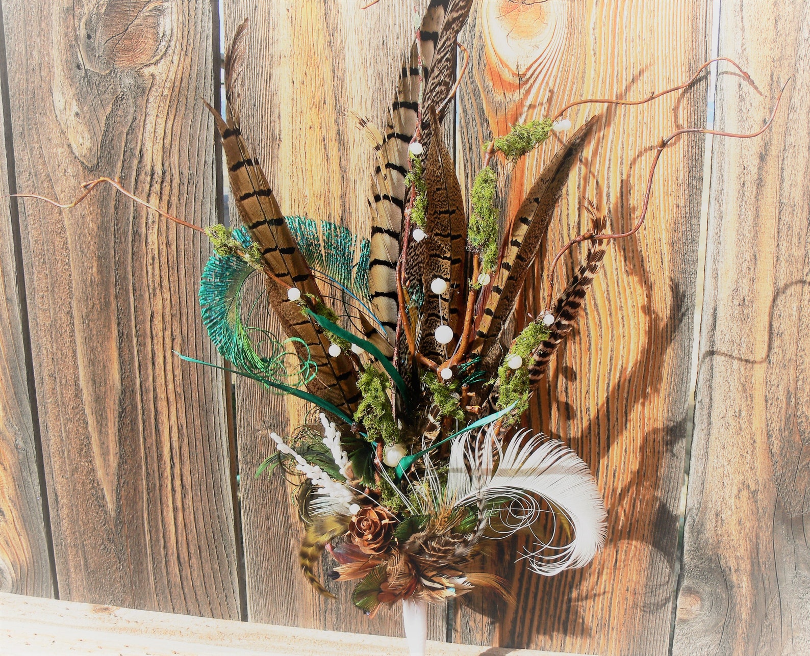 Pheasant Feather Cake Topper Rustic and Pearls Wedding | Etsy