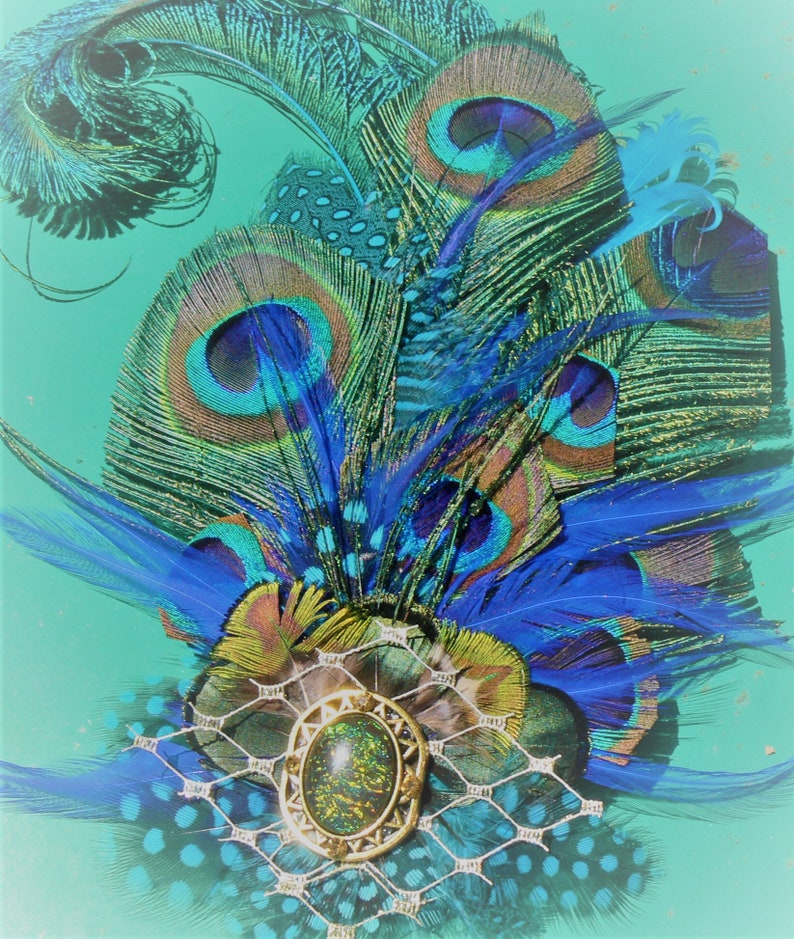 Peacock Feather Funky Fun Fascinator Hair Bling Or Hat Etsy