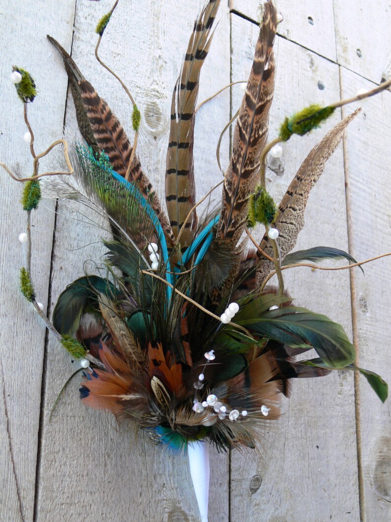 Pheasant Feather Cake Topper Rustic and Pearls Wedding | Etsy