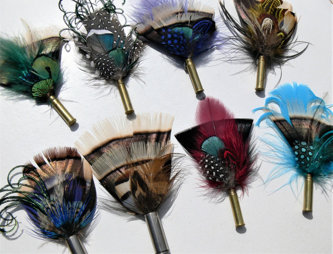 Bullet Casing Boutonnière SMALL, Feathers, European Lapel Pin, Choice ...