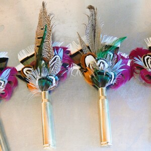 Rifle Brass Bullet Casing, Feather Boutonnière, Pheasant, Turkey, Duck, Pampas, Eucalyptus ...