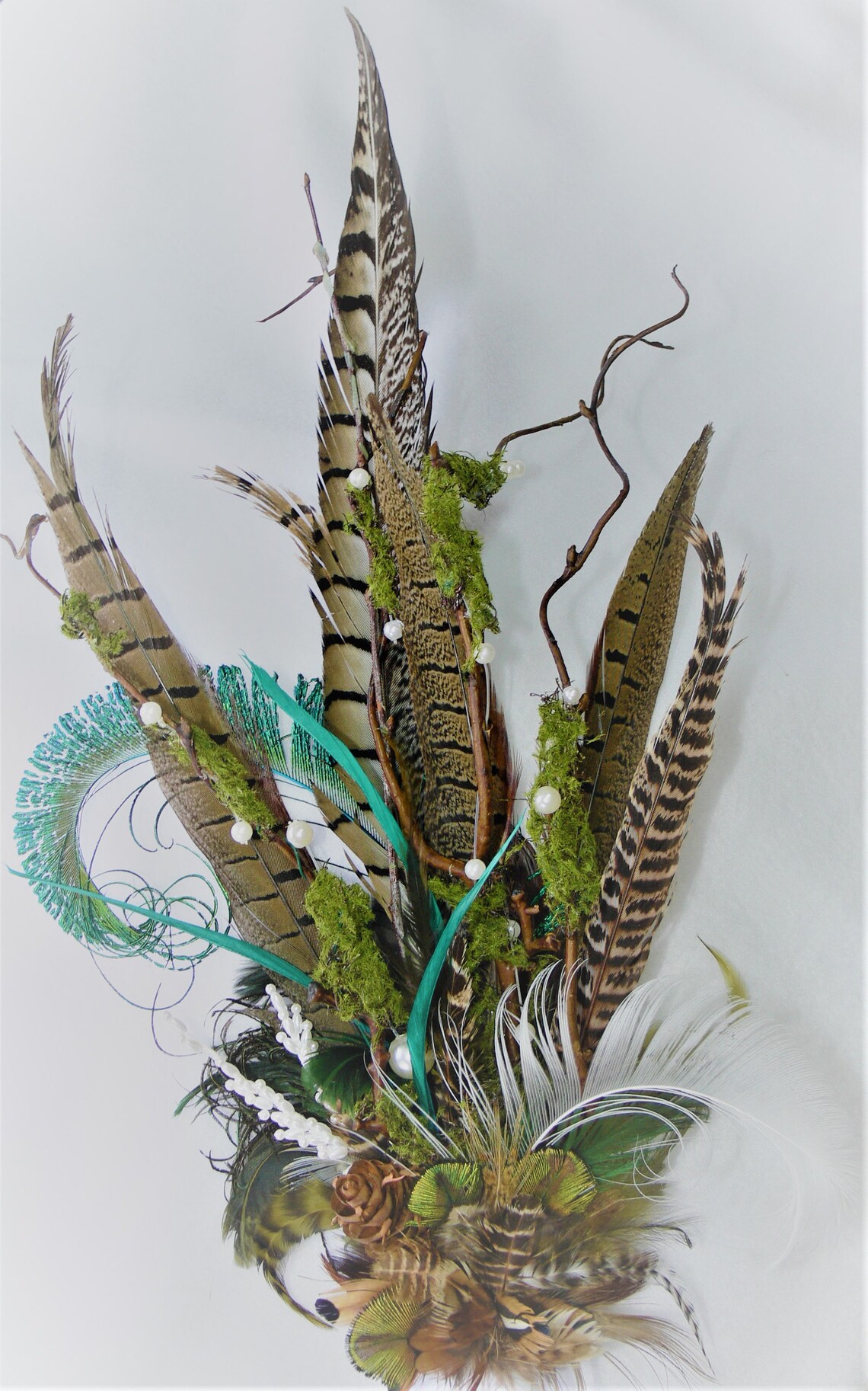 Pheasant Feather Cake Topper Rustic and Pearls Wedding | Etsy