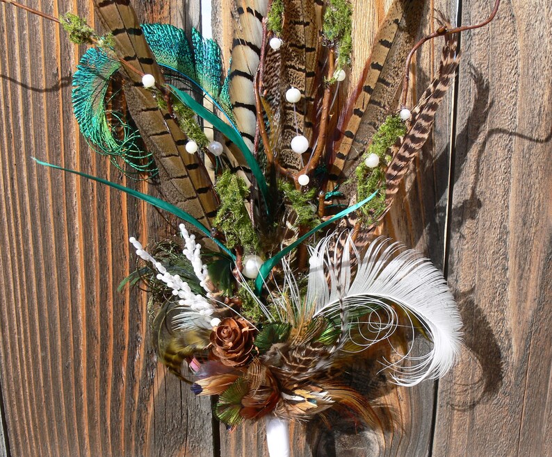 Pheasant Feather Cake Topper Rustic and Pearls Wedding | Etsy
